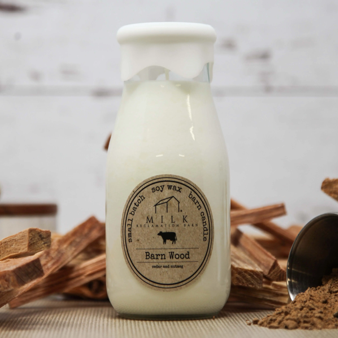 Milk Reclamation Barn Milk Bottle Candle: Barn Wood – Seirer's Clothing